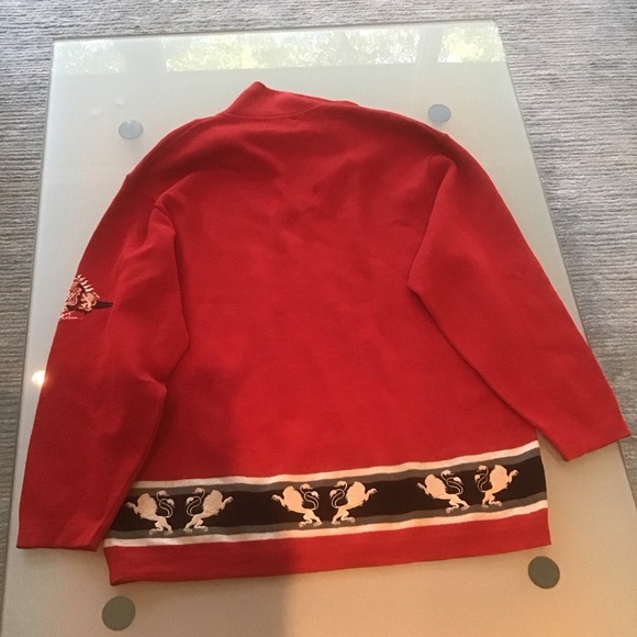Bogner | Sweaters | Vtg Bogner Red Black Lion Embroidered Wool 4 Zip ...